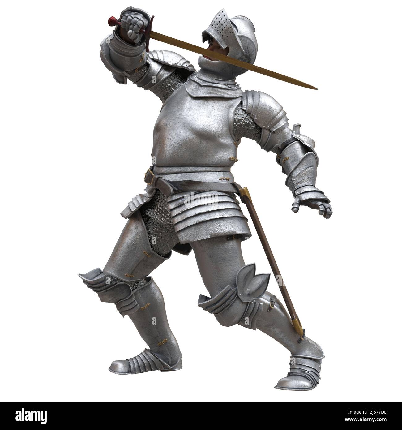 3D illustration medieval knight in armor isolated white background ...