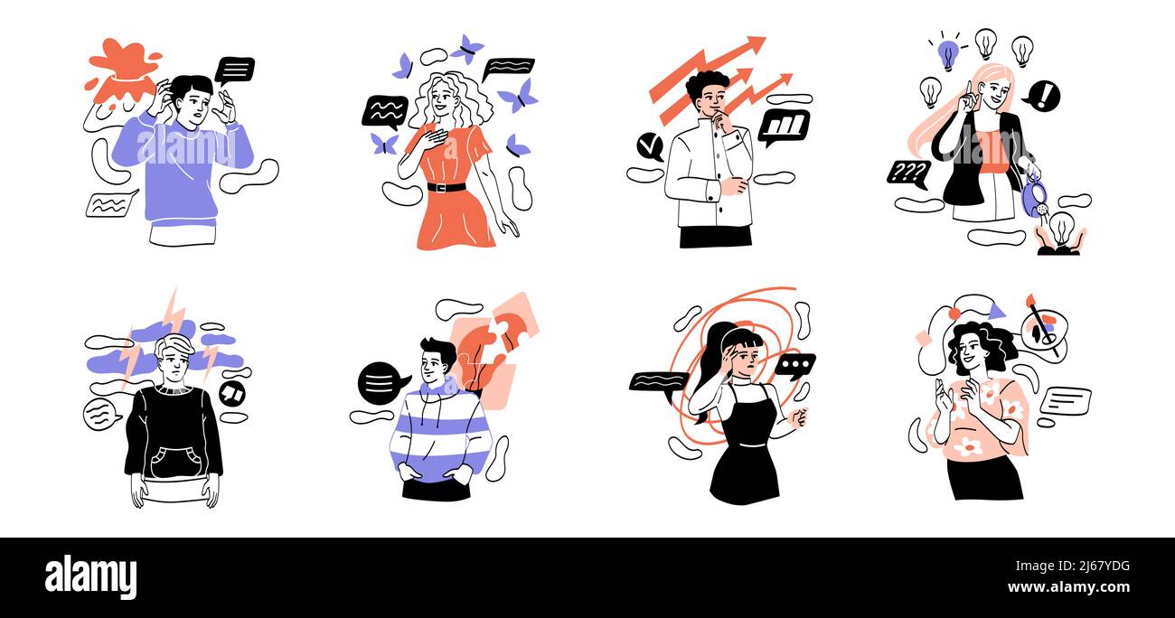 Set of people with different thoughts and feelings Stock Vector Image ...