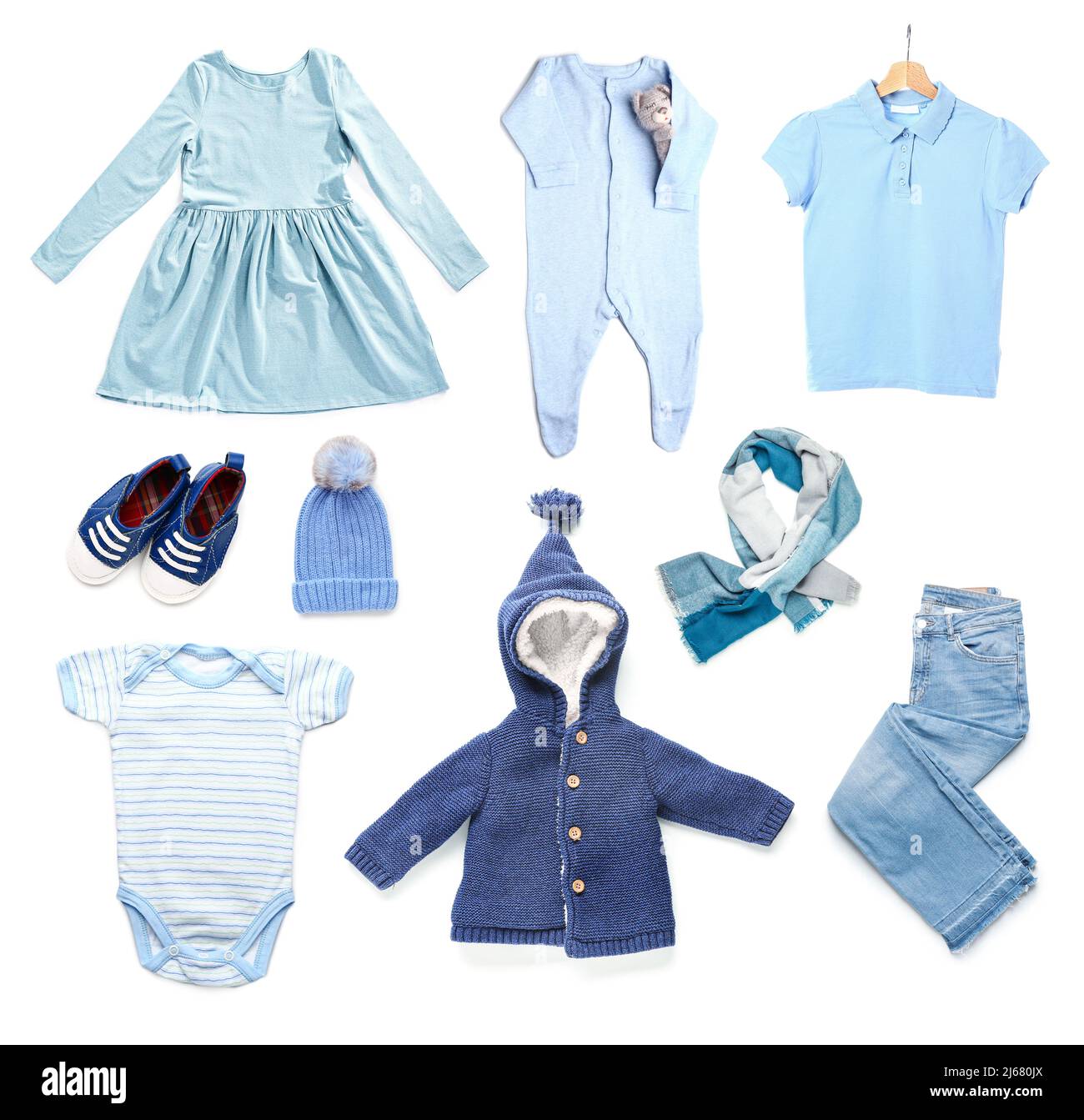 Set of stylish modern clothes for baby isolated on white Stock Photo ...