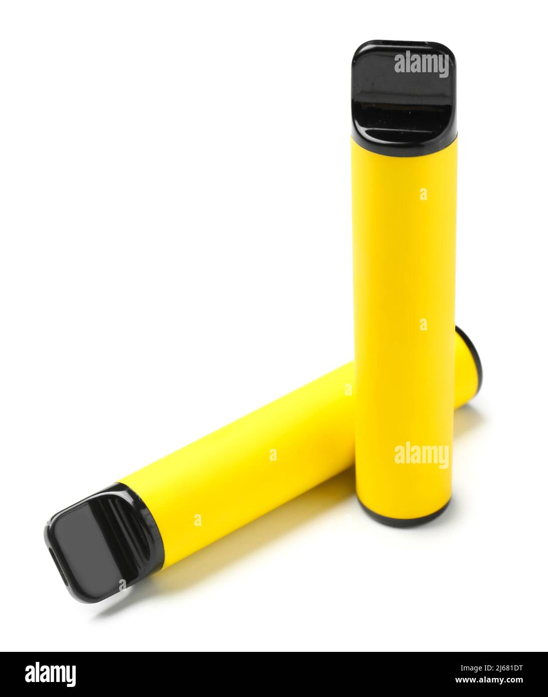 Modern disposable electronic cigarettes on white background Stock Photo ...