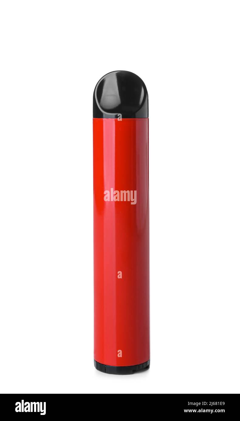 Red disposable electronic cigar on white background Stock Photo - Alamy