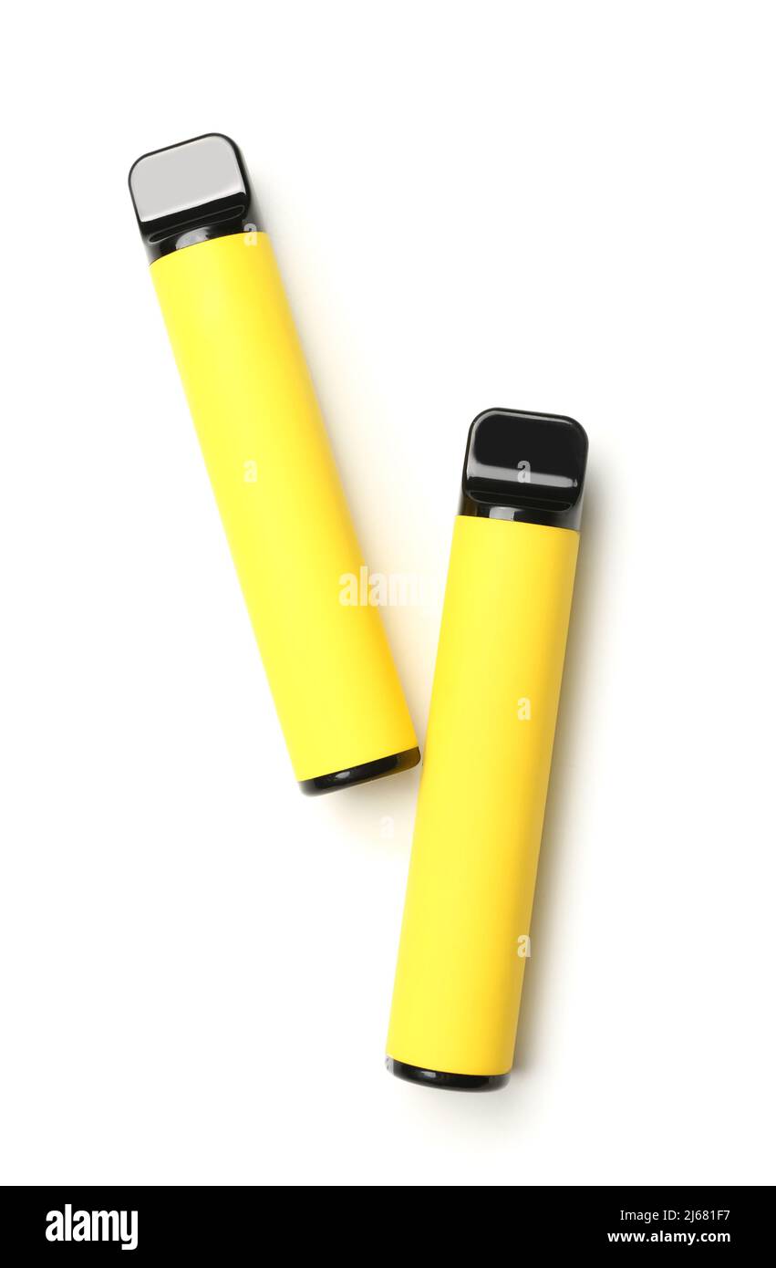 Disposable electronic cigarettes on white background Stock Photo - Alamy