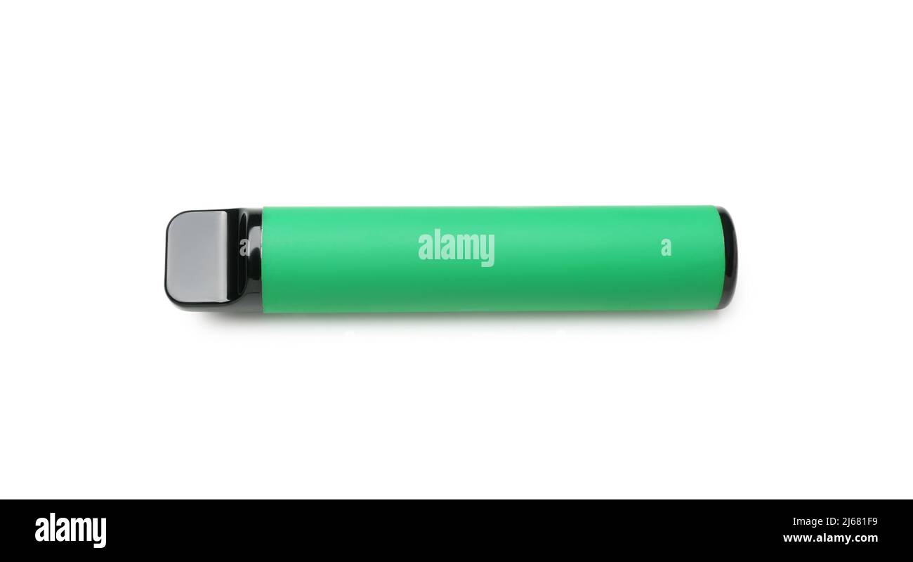 Green disposable electronic cigarette on white background Stock Photo ...