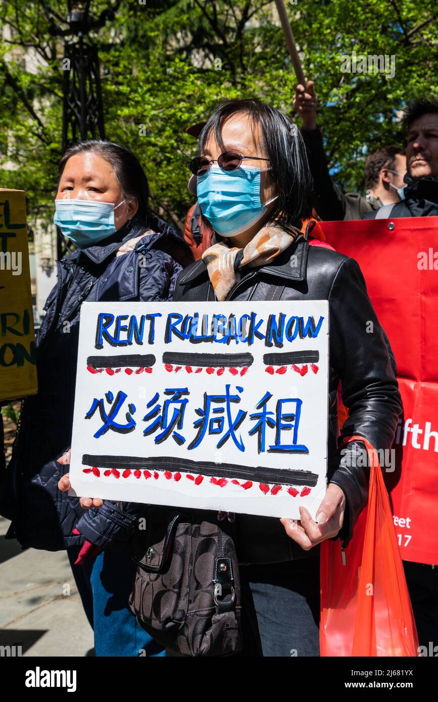 New York, USA. 28th Apr, 2022. Housing activists protest the rent ...