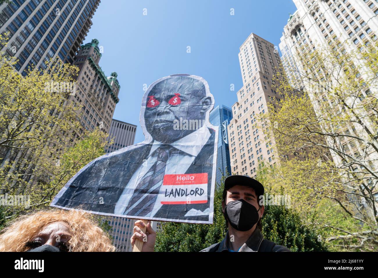 New York, USA. 28th Apr, 2022. Housing activists protest the rent ...