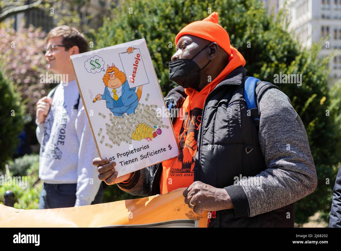 New York, USA. 28th Apr, 2022. Housing activists protest the rent ...