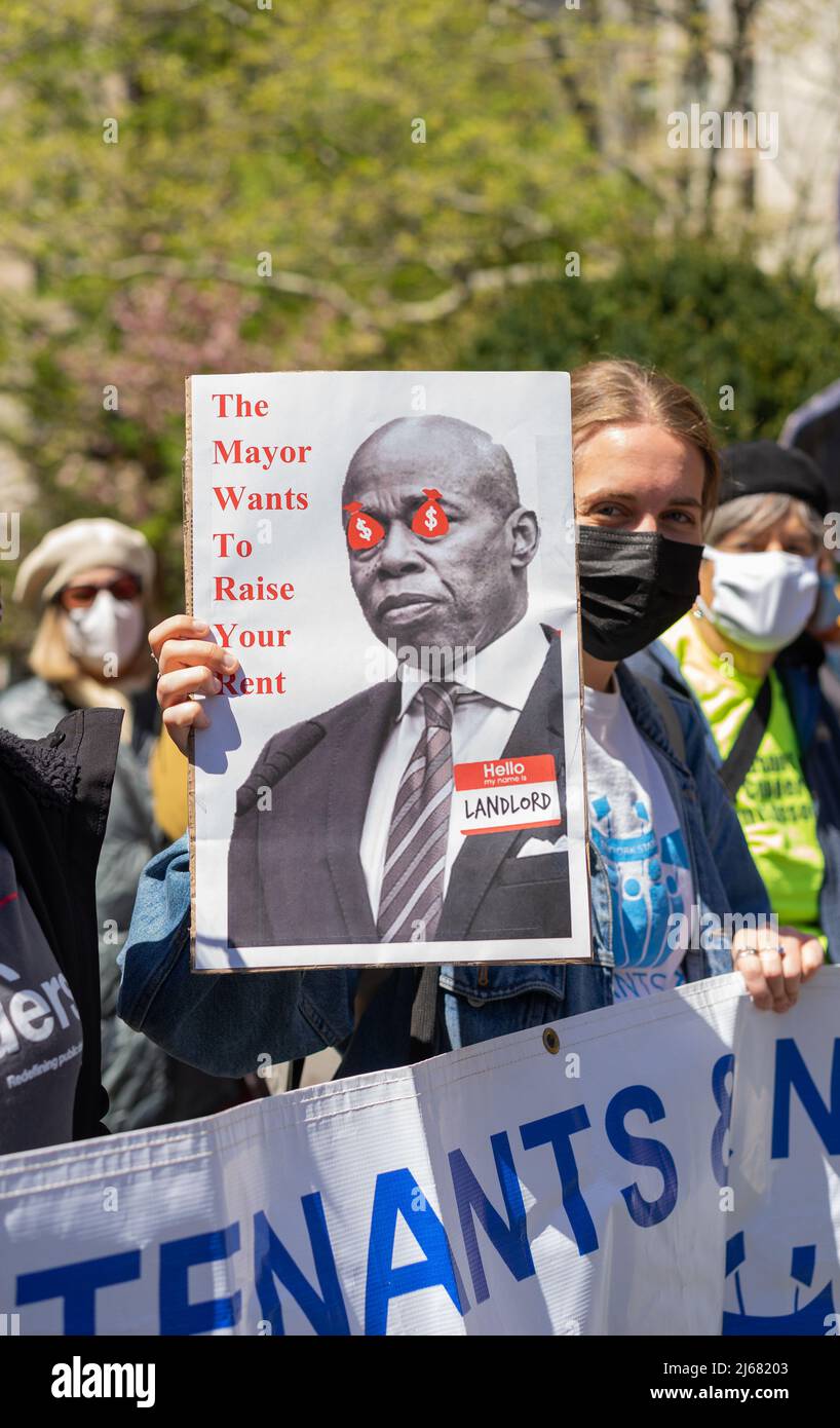 New York, USA. 28th Apr, 2022. Housing activists protest the rent ...