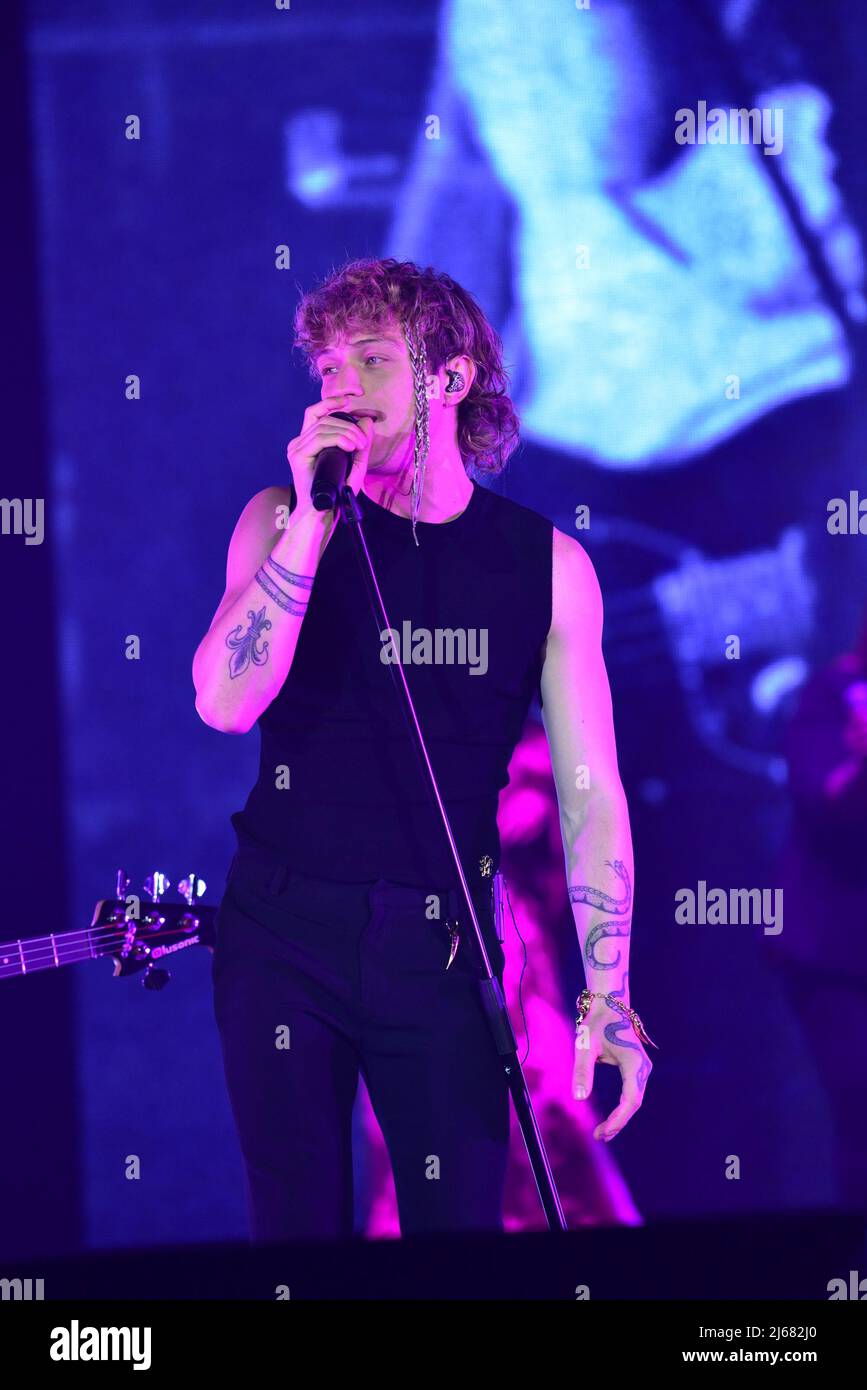 April 28, 2022, Naples, Italy: Irama, stage name of Filippo Maria Fanti ...