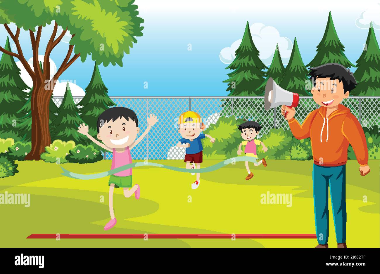 Kids playing red light green light game illustration Stock Vector Image ...