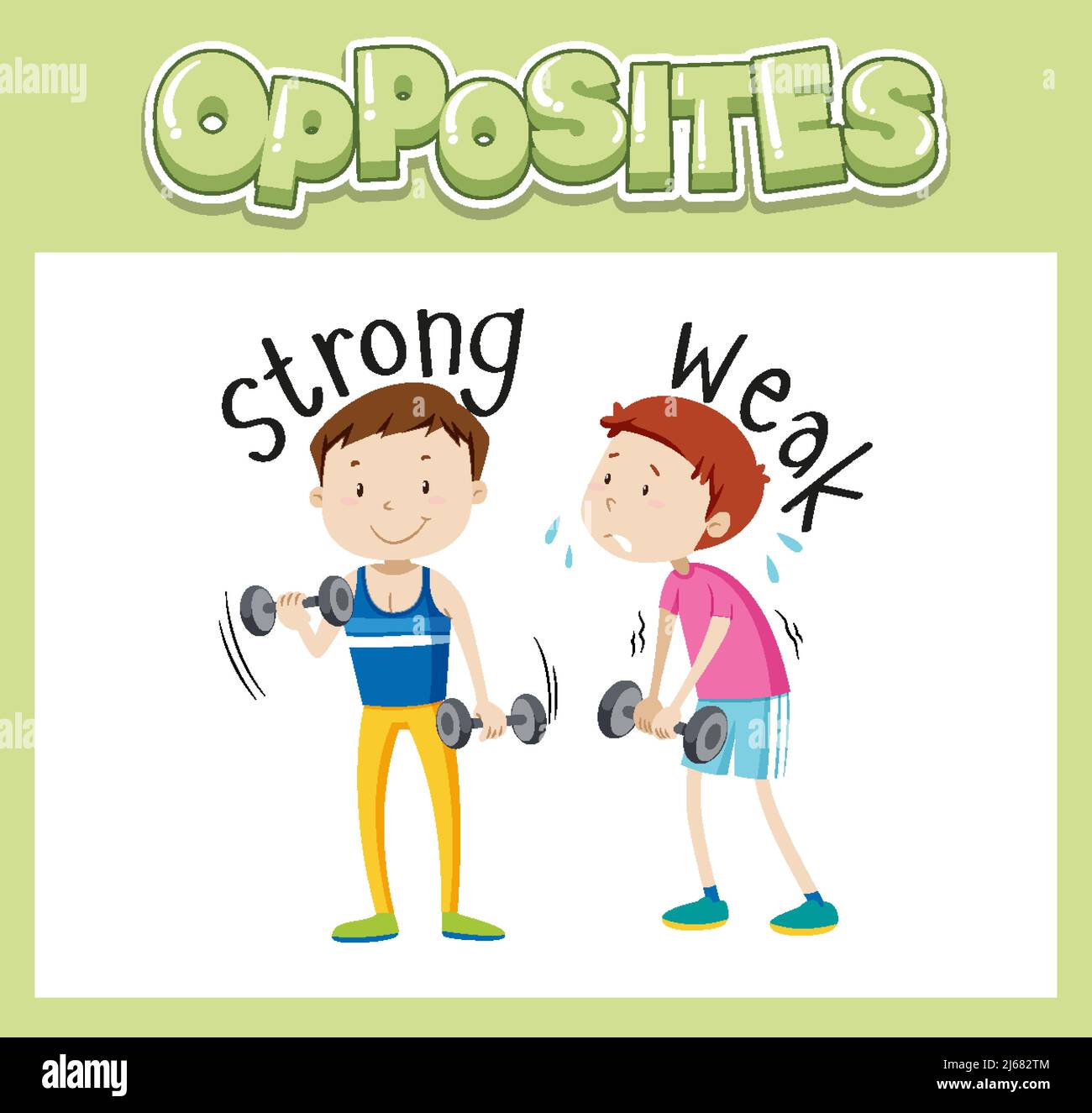 Opposite English words with strong and weak illustration Stock Vector ...