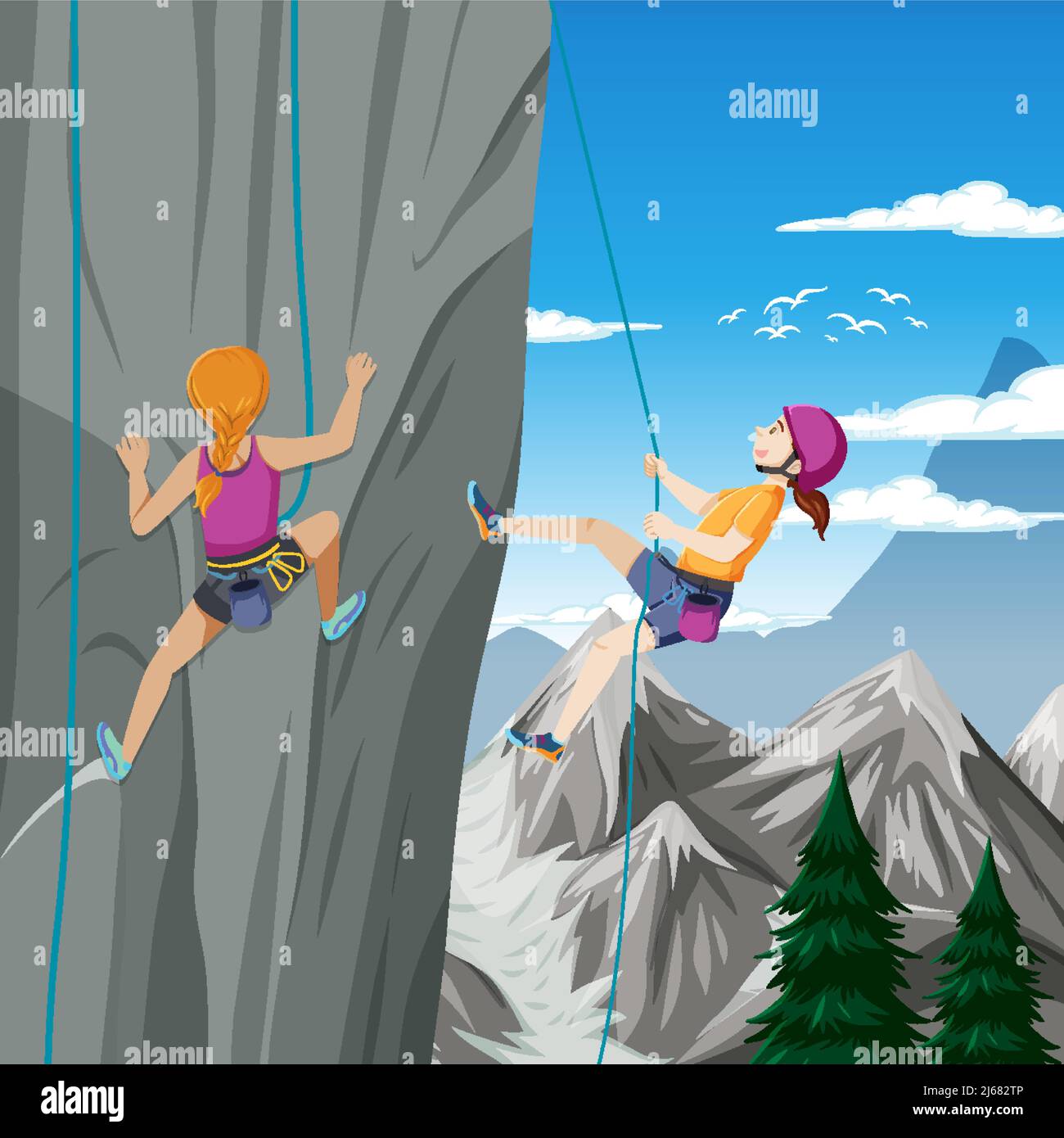 Rock climber on cliff outdoor scene illustration Stock Vector Image ...