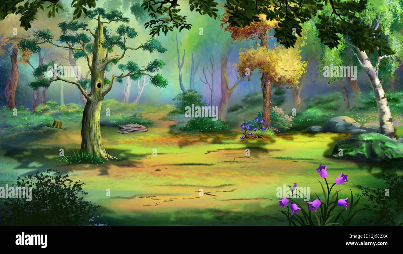 Large pine tree with a hollow in a forest clearing. Digital Painting ...