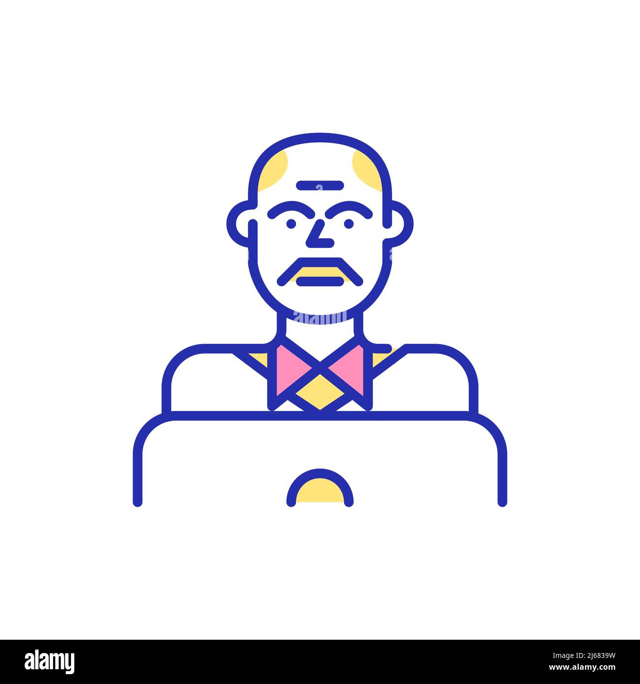 Middle-aged man working at a laptop. Pixel perfect, editable stroke fun ...