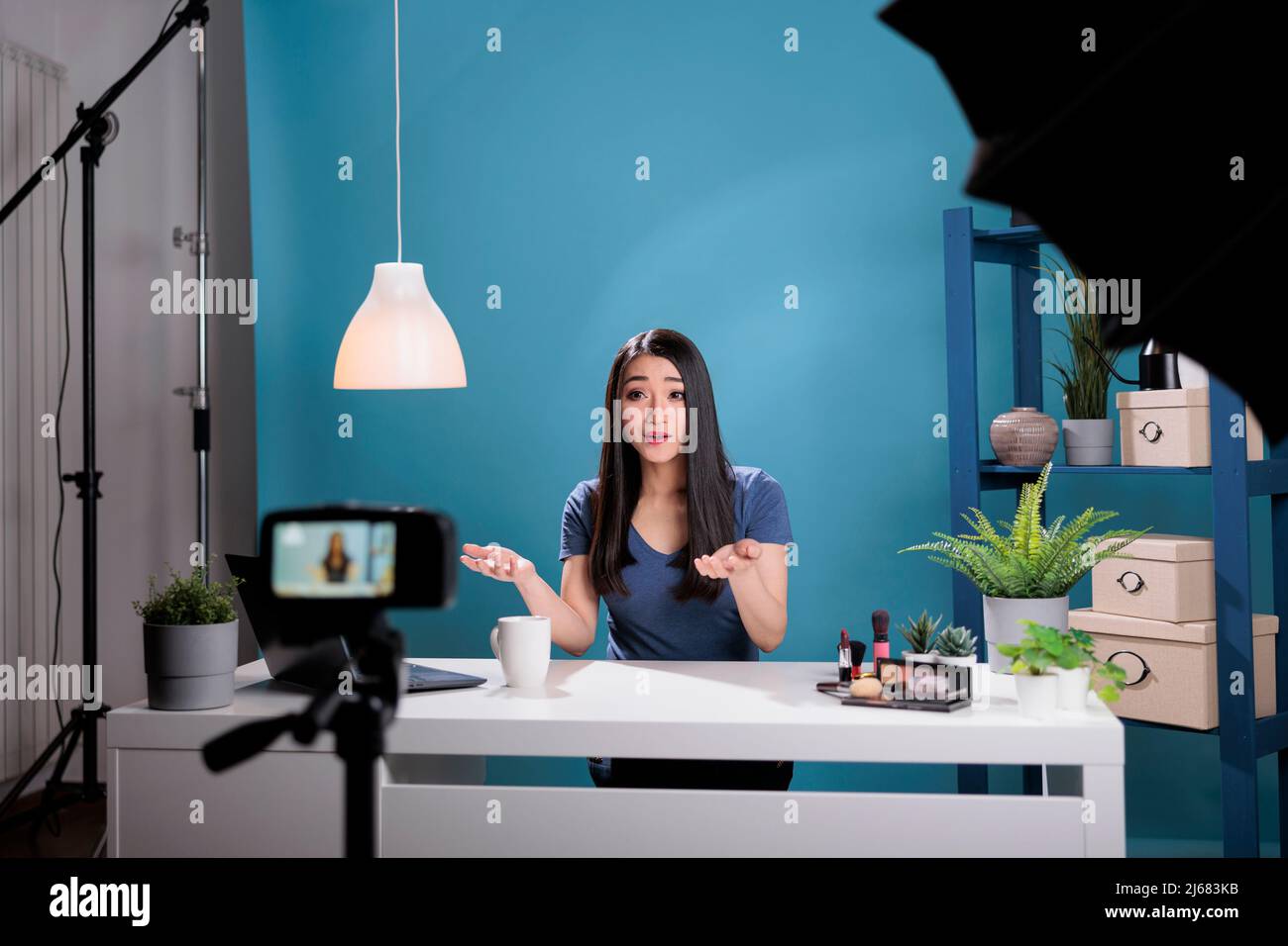 Behind the scene of social media influencer filming podcast using ...