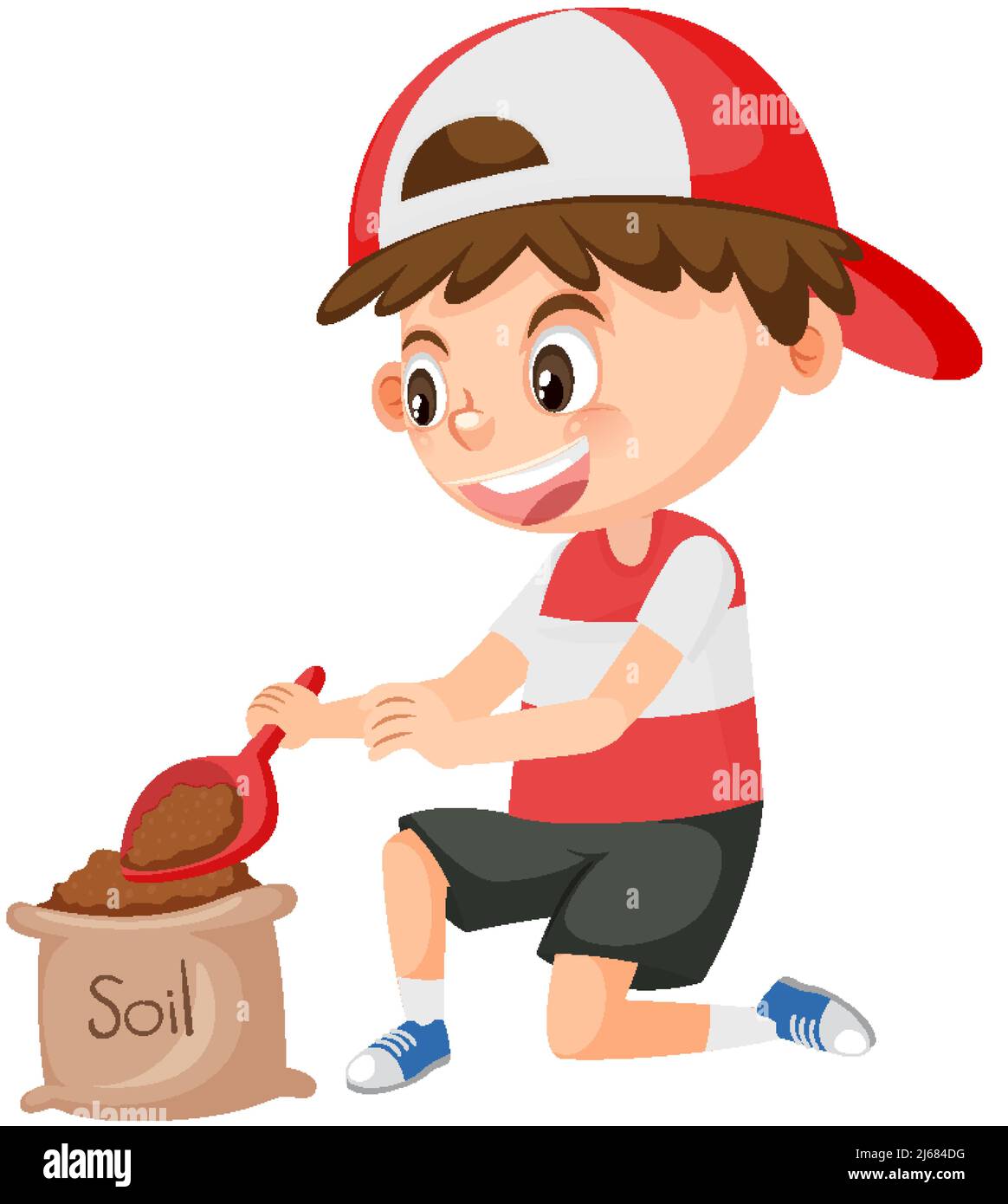 Boy digging the soil on white background illustration Stock Vector ...