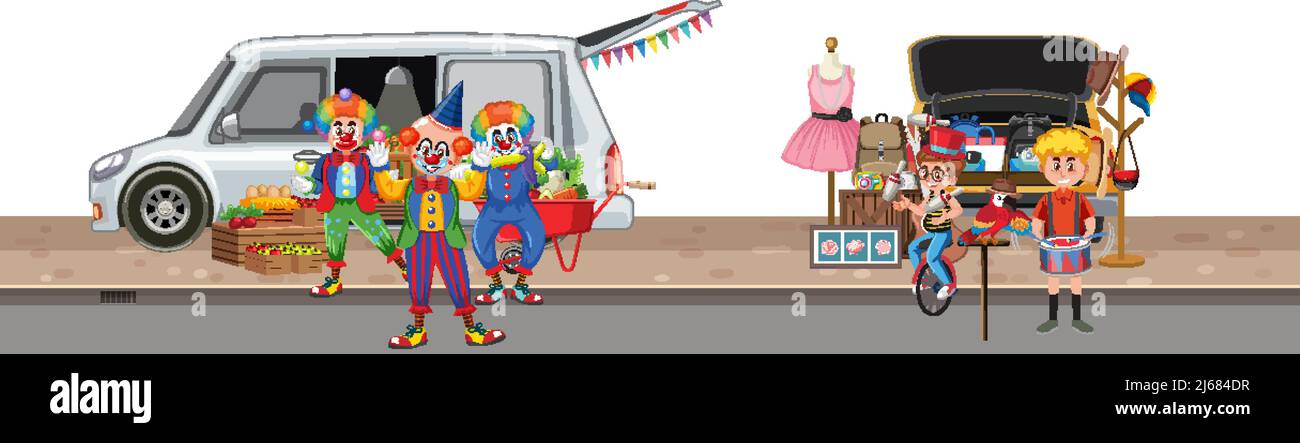 People doing street performance on the sidewalk illustration Stock ...