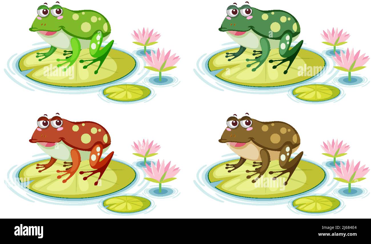 Cute frog on lily pad on white background illustration Stock Vector ...
