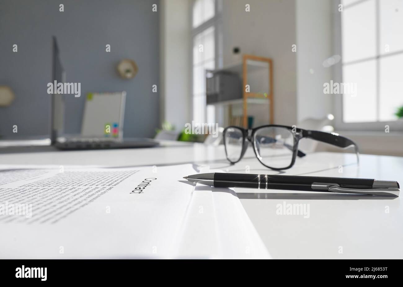 Paperwork contract and pen at office table Stock Photo - Alamy