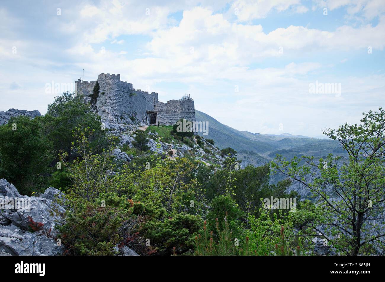 Medieval fortress on the top of rocky mountain in Croatia Stock Photo ...