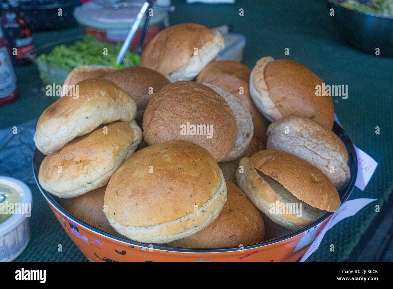 assorted burger buns for weekend barbeque party Stock Photo - Alamy