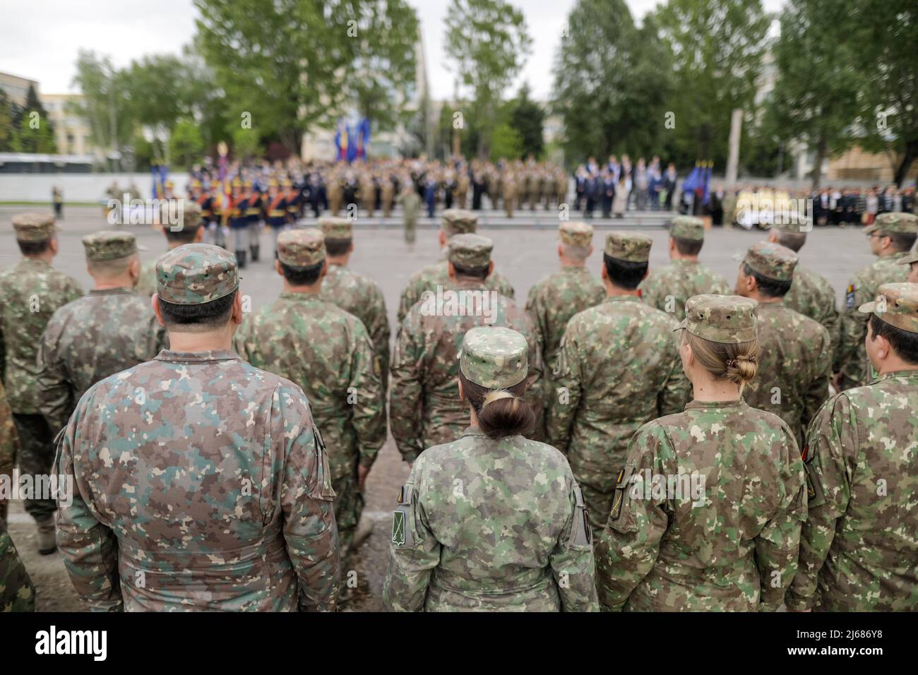 Bucharest, Romania - April 28, 2022: Romanian female land forces ...