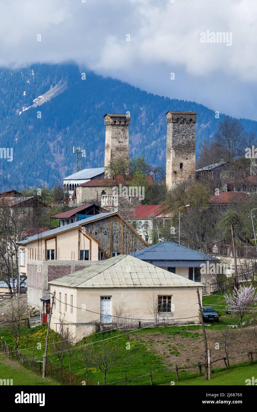 Traditional ancient Svan Towers in Upper Svaneti, Caucasus. Traveling ...