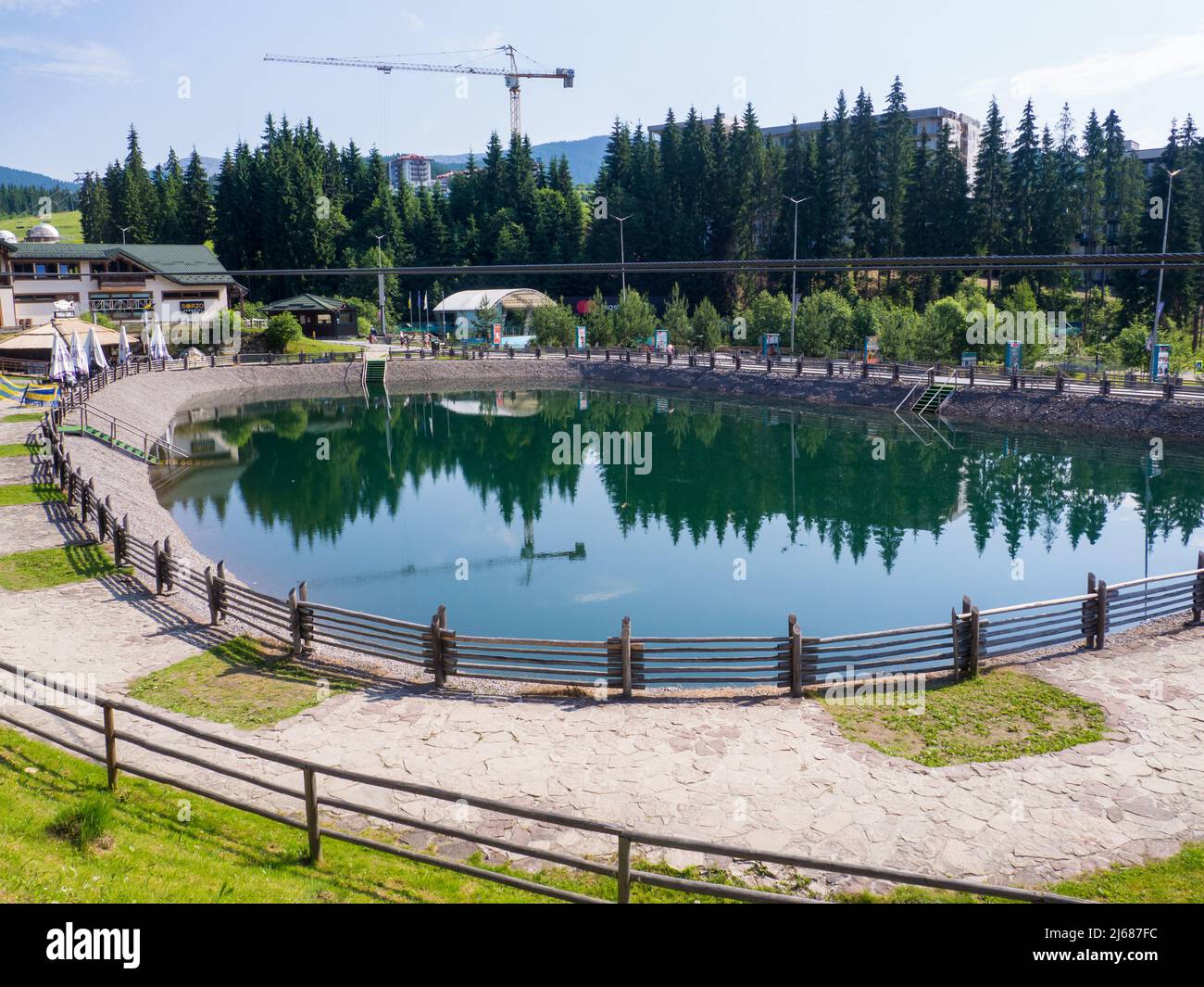 Empty Lake in Bukovel in summer Stock Photo - Alamy