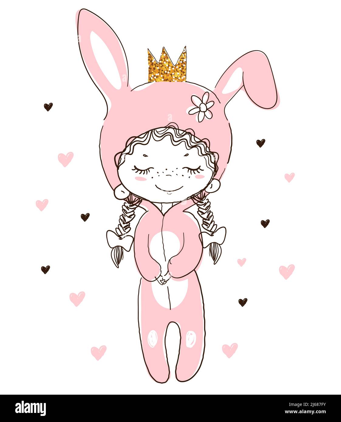 Cute little girl in a rabbit costume. Easter bunny. Little princess ...