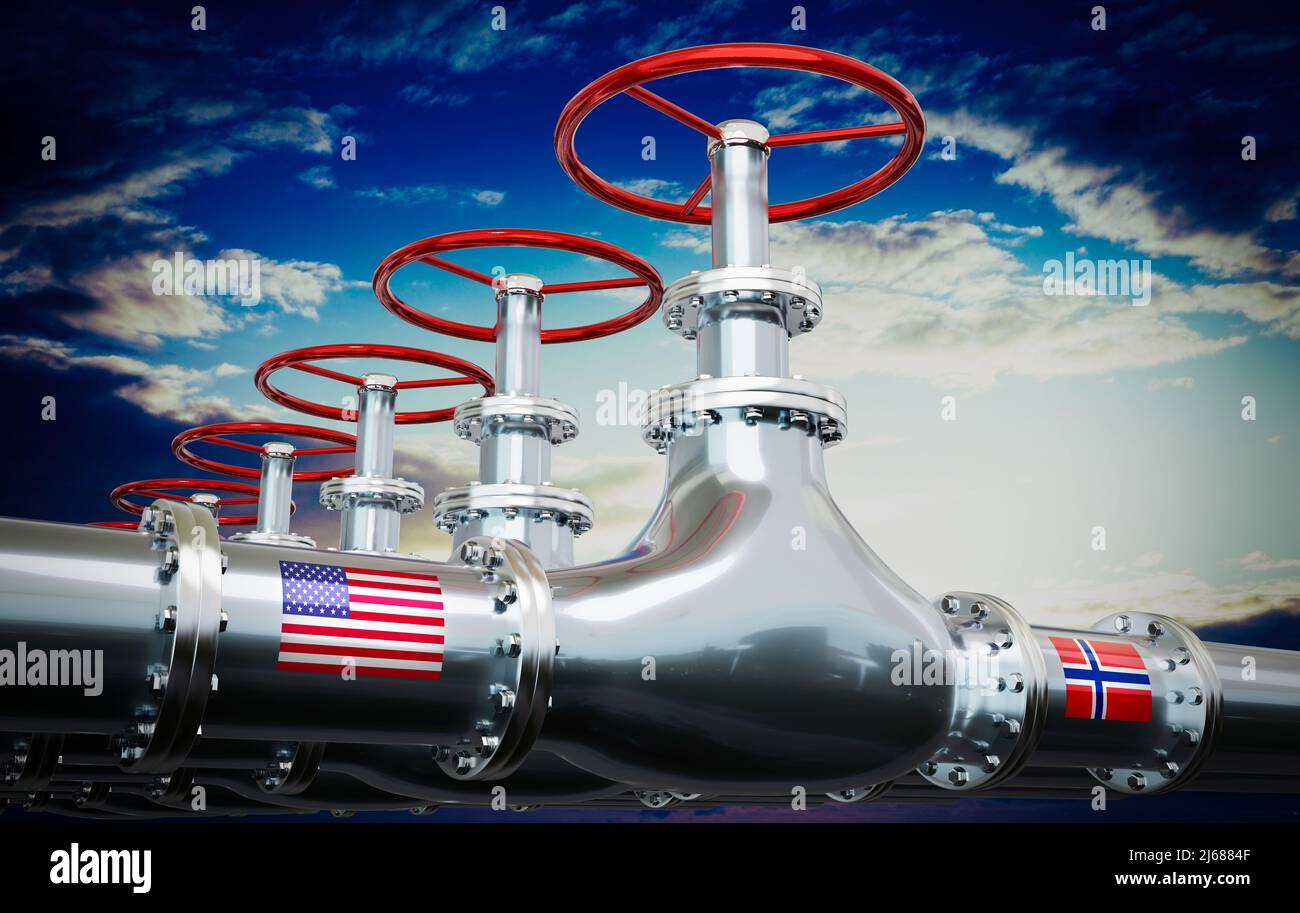 Gas pipeline, flags of USA and Norway - 3D illustration Stock Photo - Alamy