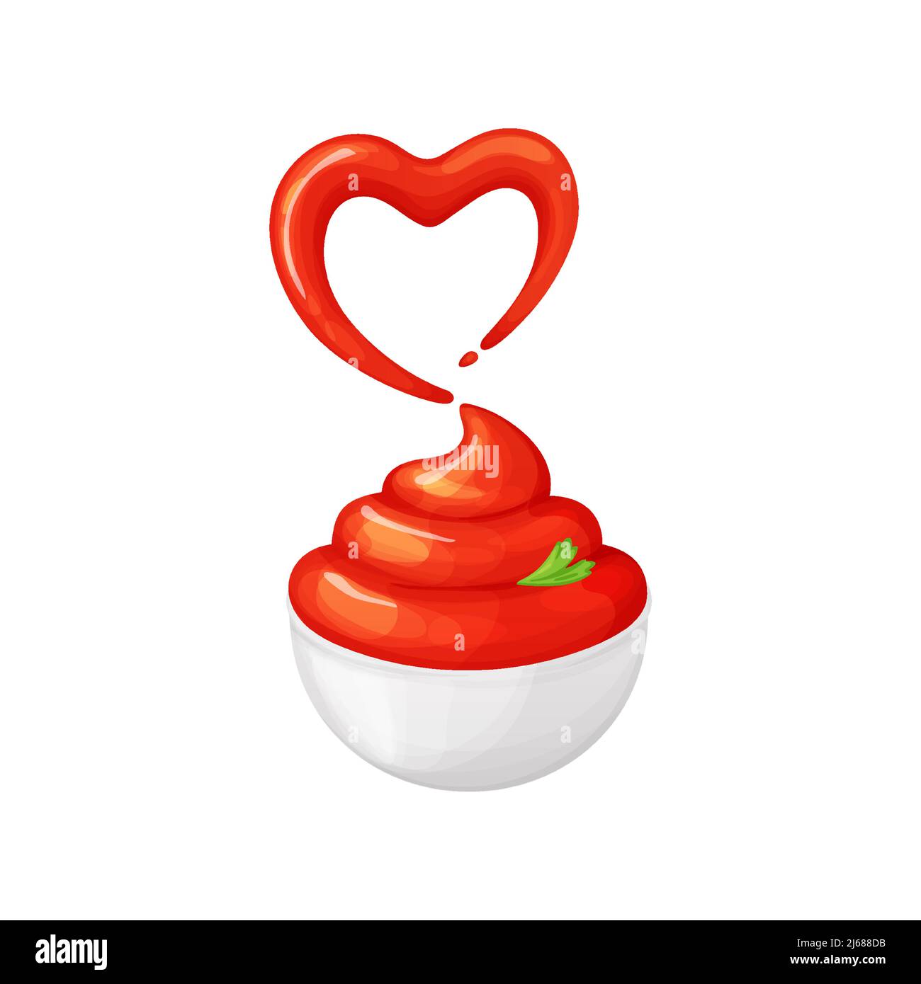 Ketchup sauce in bowls with heart splash.Cartoon illustration Stock ...