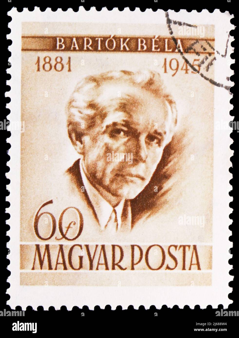 MOSCOW, RUSSIA - MARCH 27, 2022: Postage stamp printed in Hungary shows Bela Bartok (1881-1945 ...