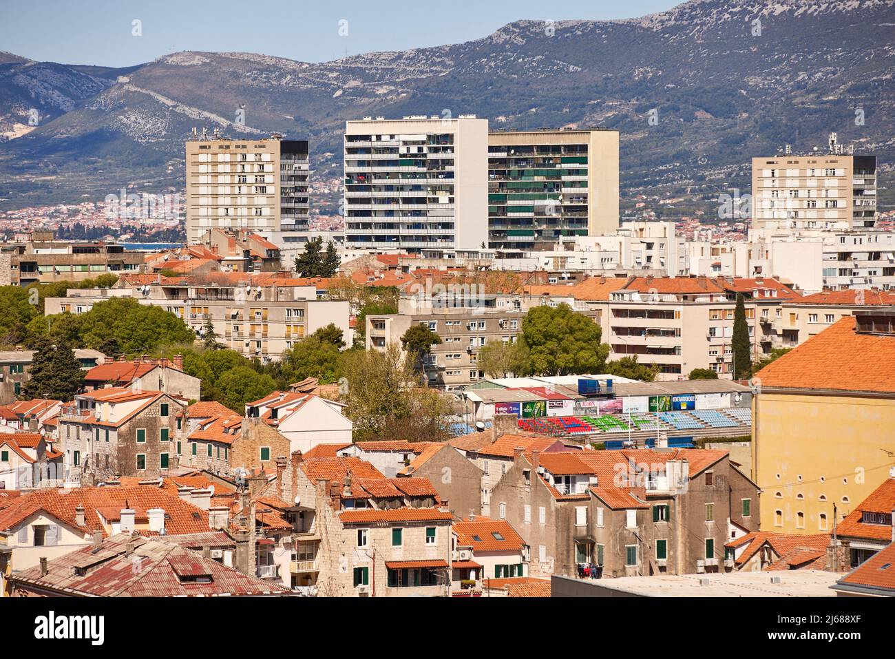 The city of Split in Croatia in the region of Dalmatia view across the ...