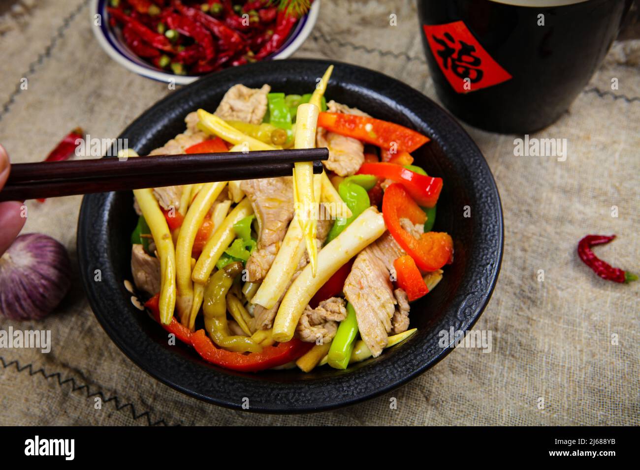 Lotus root with Fried meat Stock Photo - Alamy