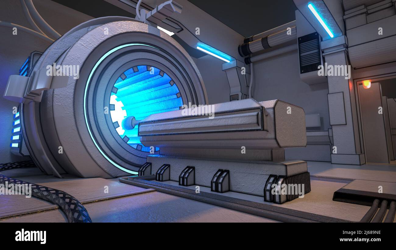 Science fiction interior environment of technology laboratory on space ...