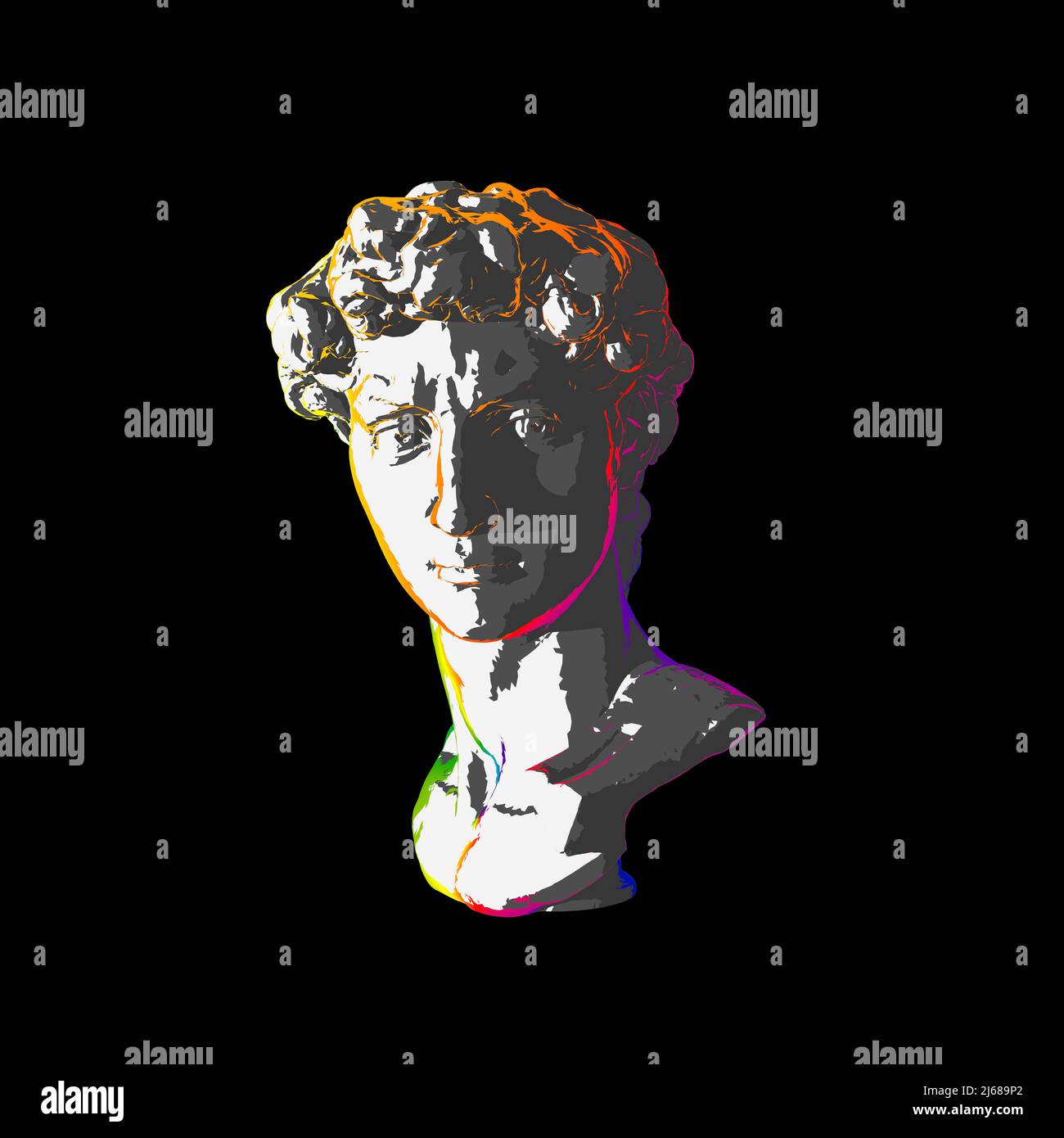 cartoon shading face head of michelangelo statue sculpture with ...