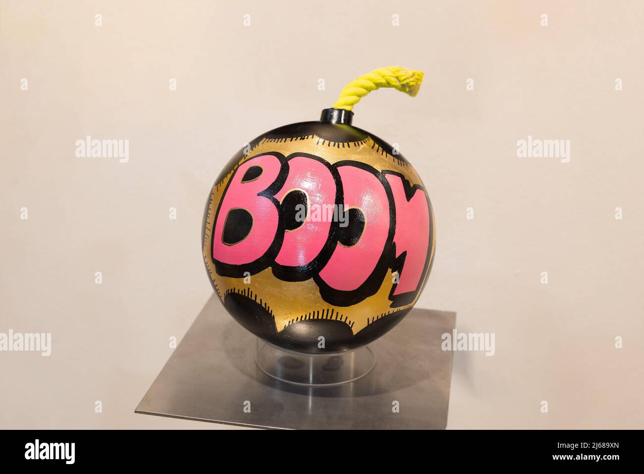 Fake Spherical Bomb Grenade Painted with the inscription Boom Stock ...
