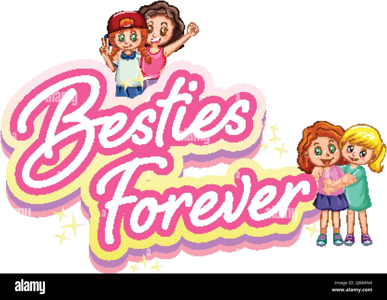 Bestie forever logo with kids in cartoon style illustration Stock ...