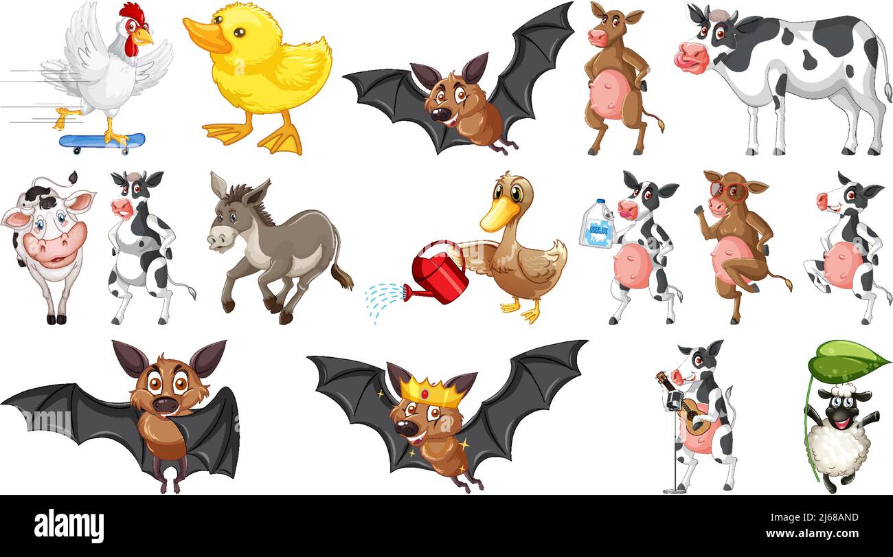 Many farm animals on white background illustration Stock Vector Image ...