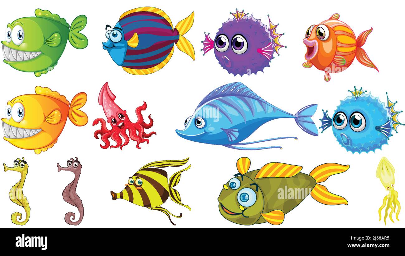 Sea animals cartoon collection illustration Stock Vector Image & Art ...