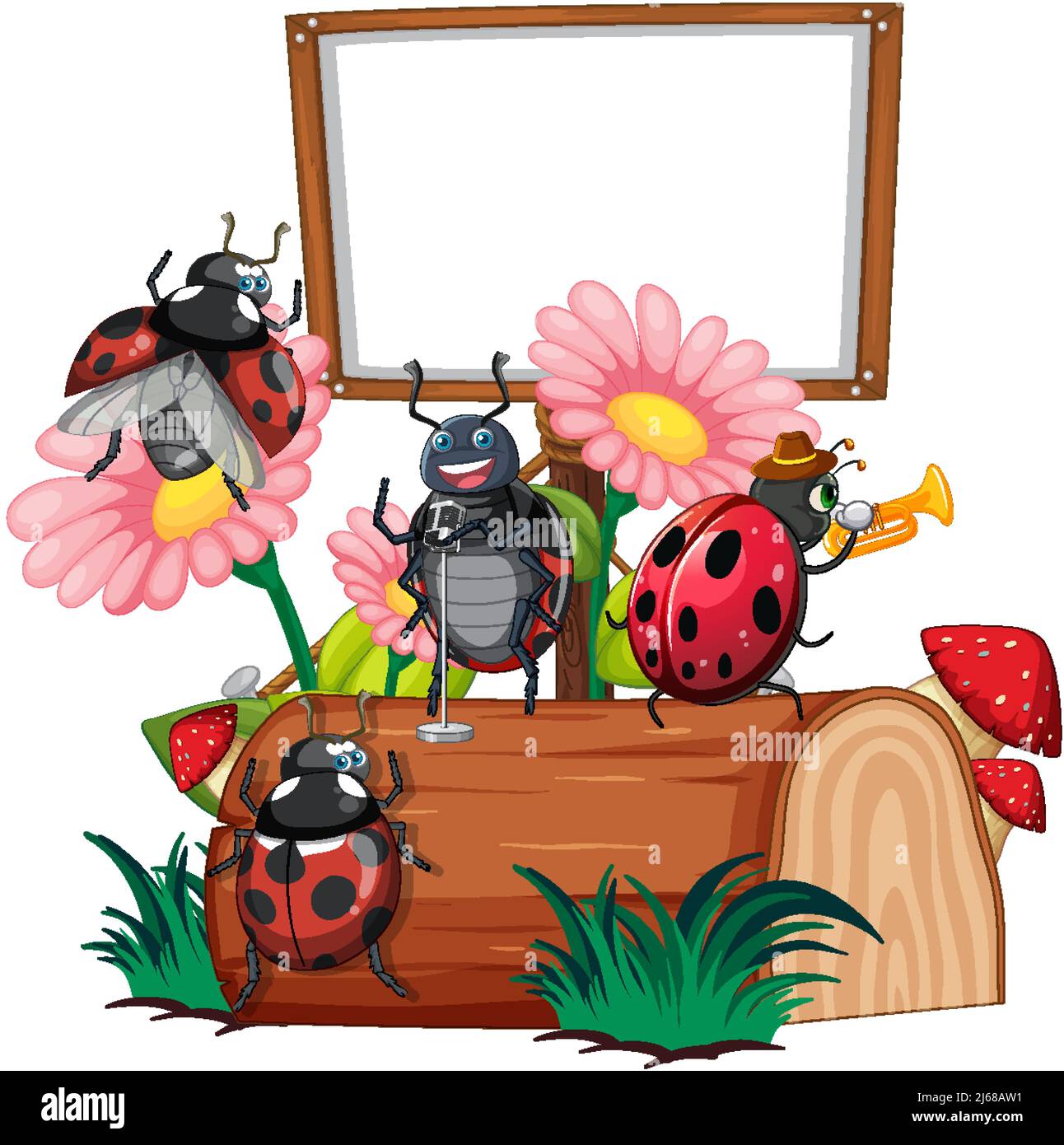 Sign board with ladybug on white background illustration Stock Vector ...