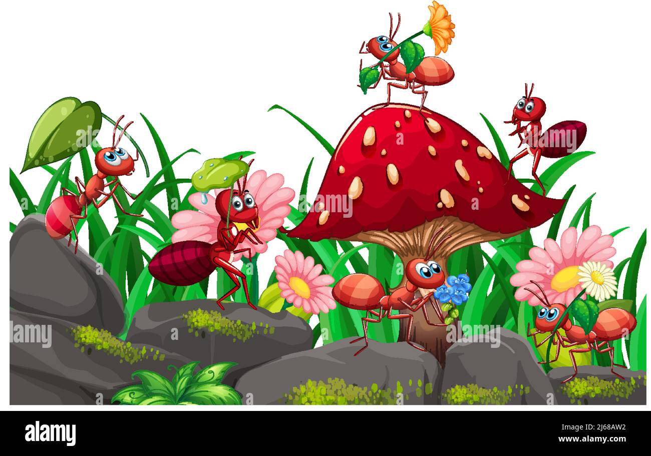 Happy insect in nature fairy tale scene illustration Stock Vector Image ...