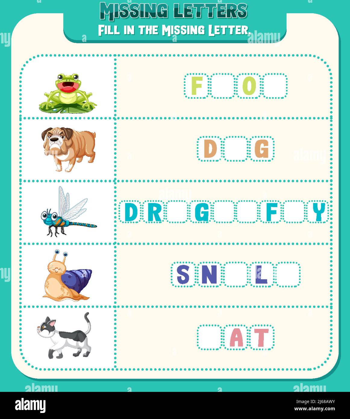 Fill the missing letter of each word worksheet for children ...