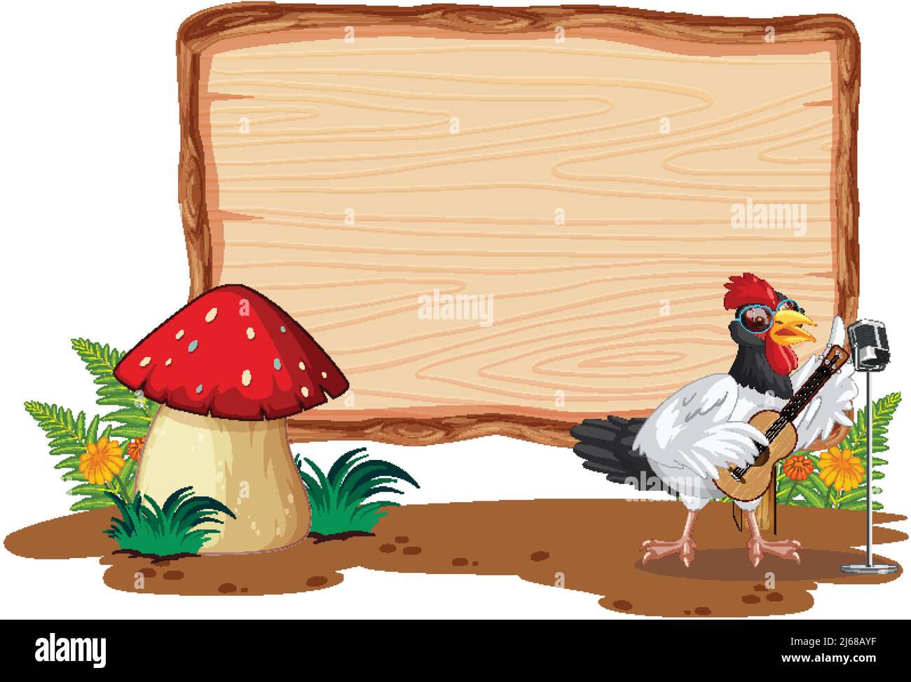 Blank wooden signboard with chicken farm illustration Stock Vector ...