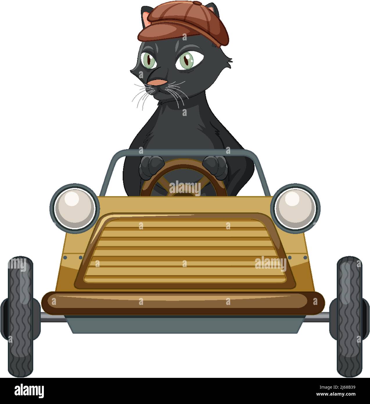 Funny cat cartoon character drive car on white background illustration ...