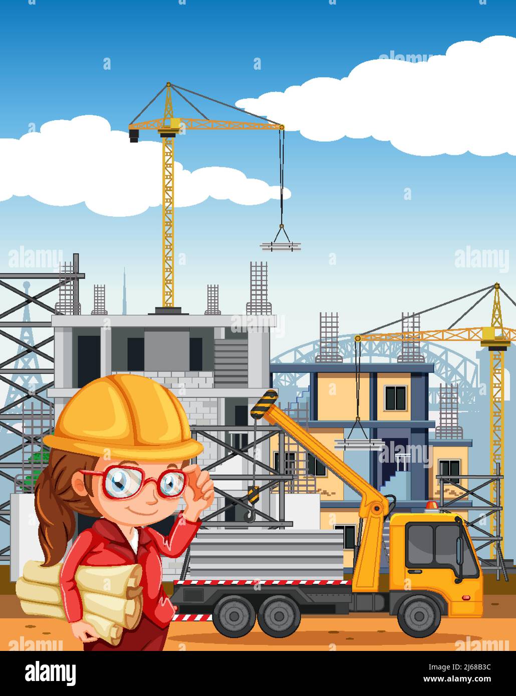 Cartoon scene of building construction site illustration Stock Vector ...
