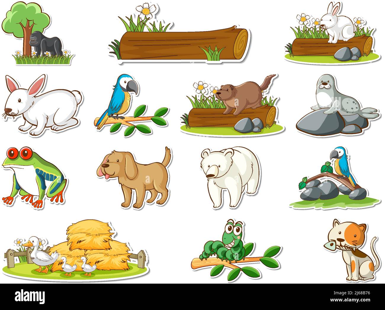 Sticker set of cartoon wild animals illustration Stock Vector Image ...