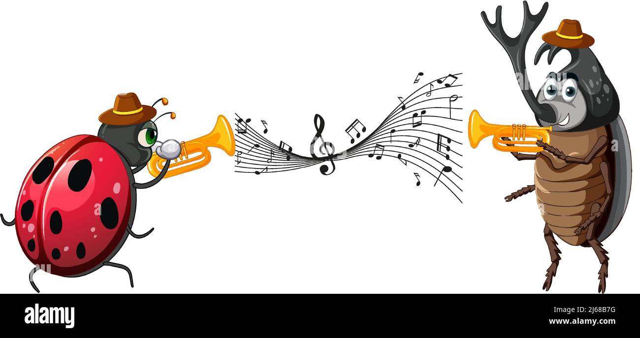 Ladybug and beetle playing trumpet illustration Stock Vector Image ...