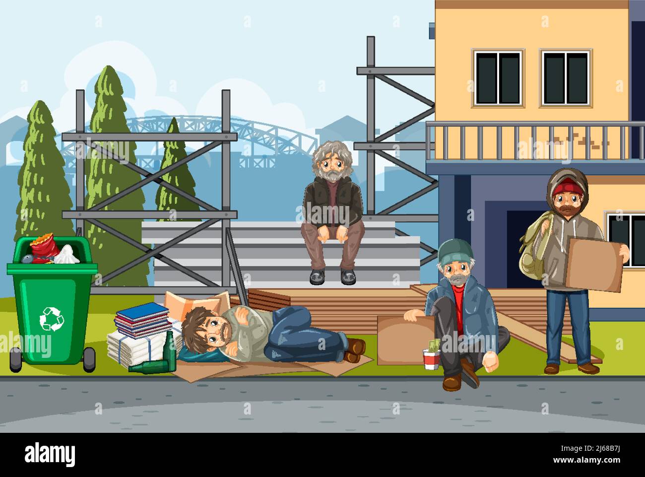 Outdoor scene with homeless people illustration Stock Vector Image ...