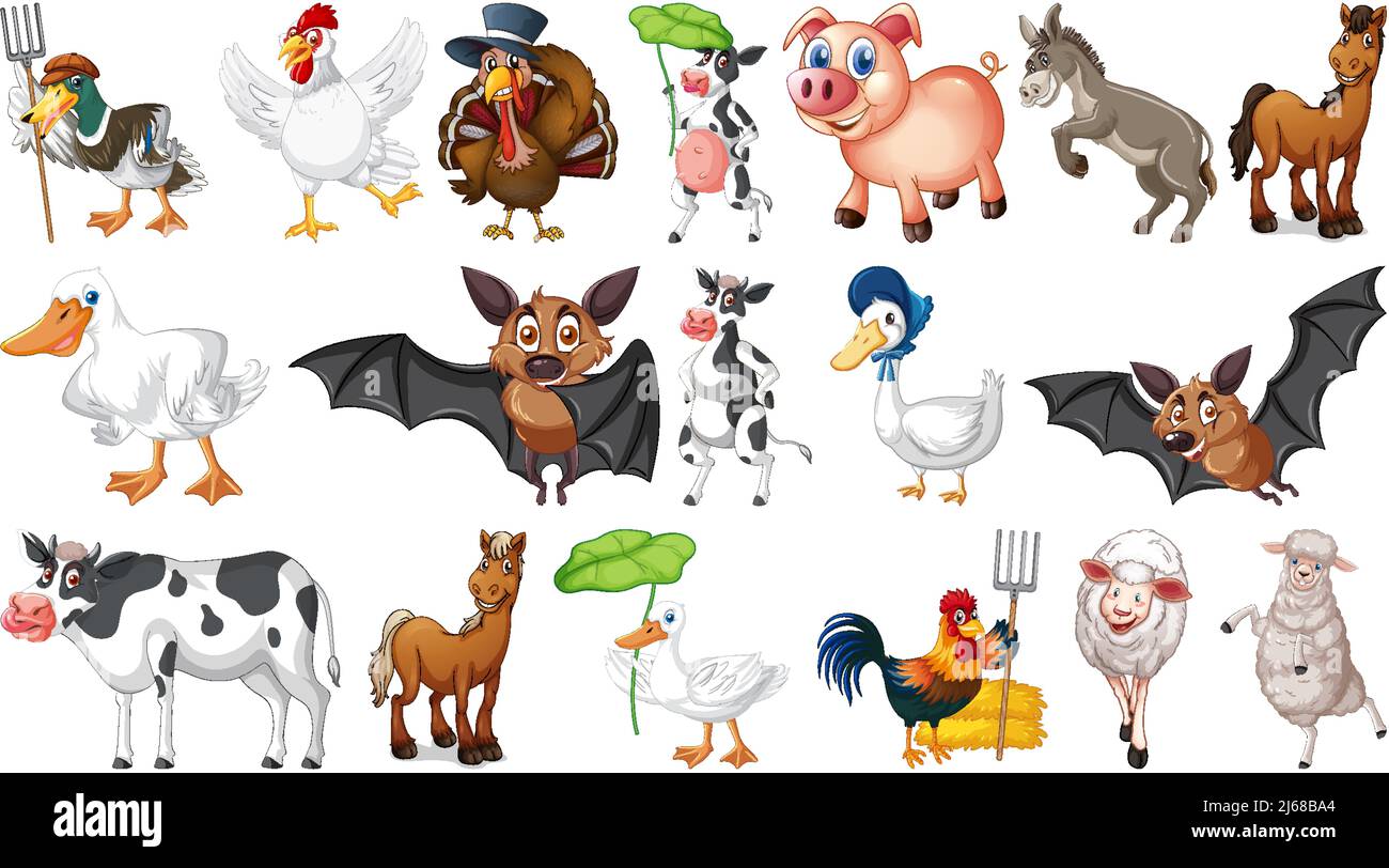 Many farm animals on white background illustration Stock Vector Image ...