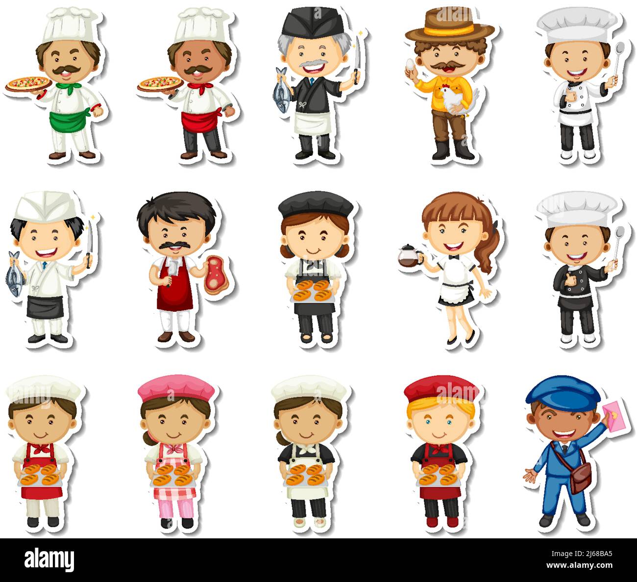 Sticker set of different professions cartoon characters illustration ...